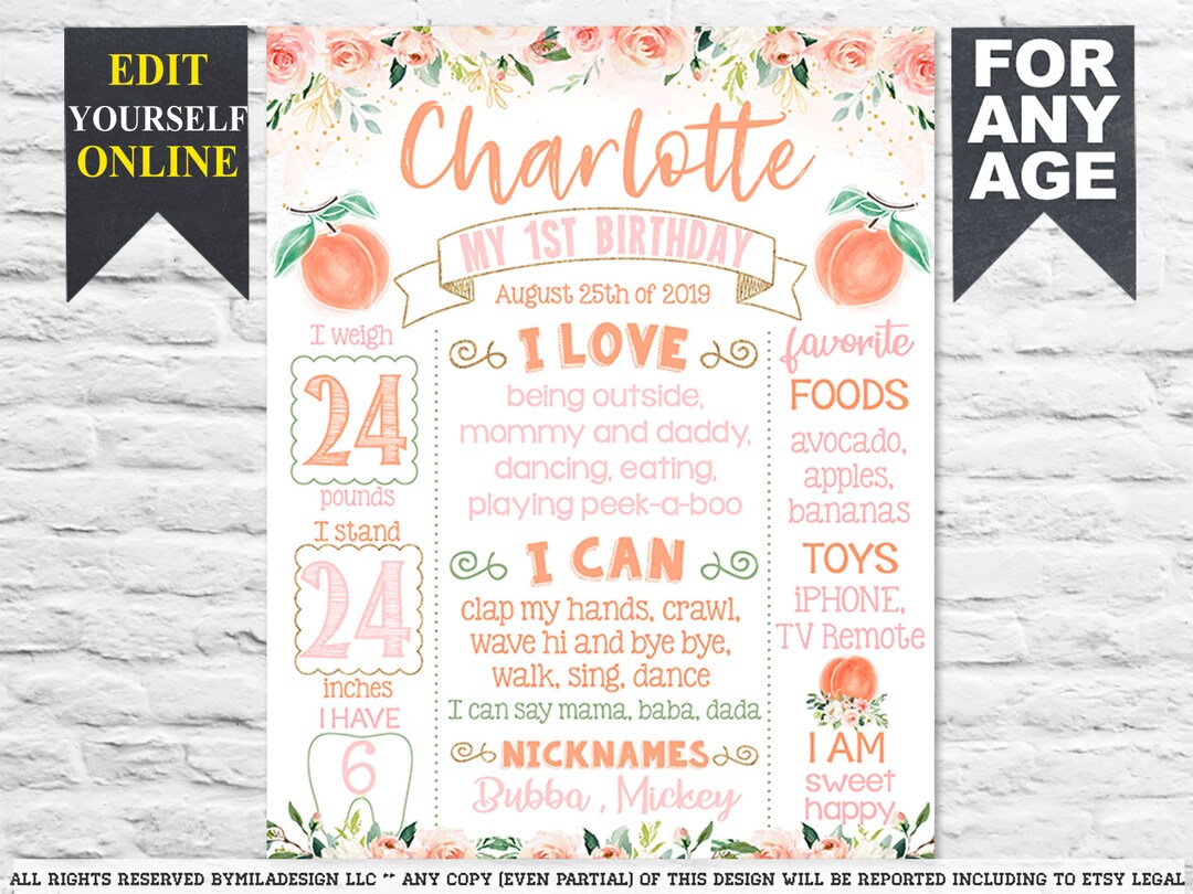 Peach First Birthday Chalkboard Sign Sweet as a Peach 1st - Etsy