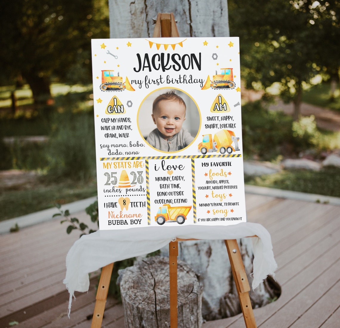 Construction First Birthday Milestone Sign With Photo Digger - Etsy