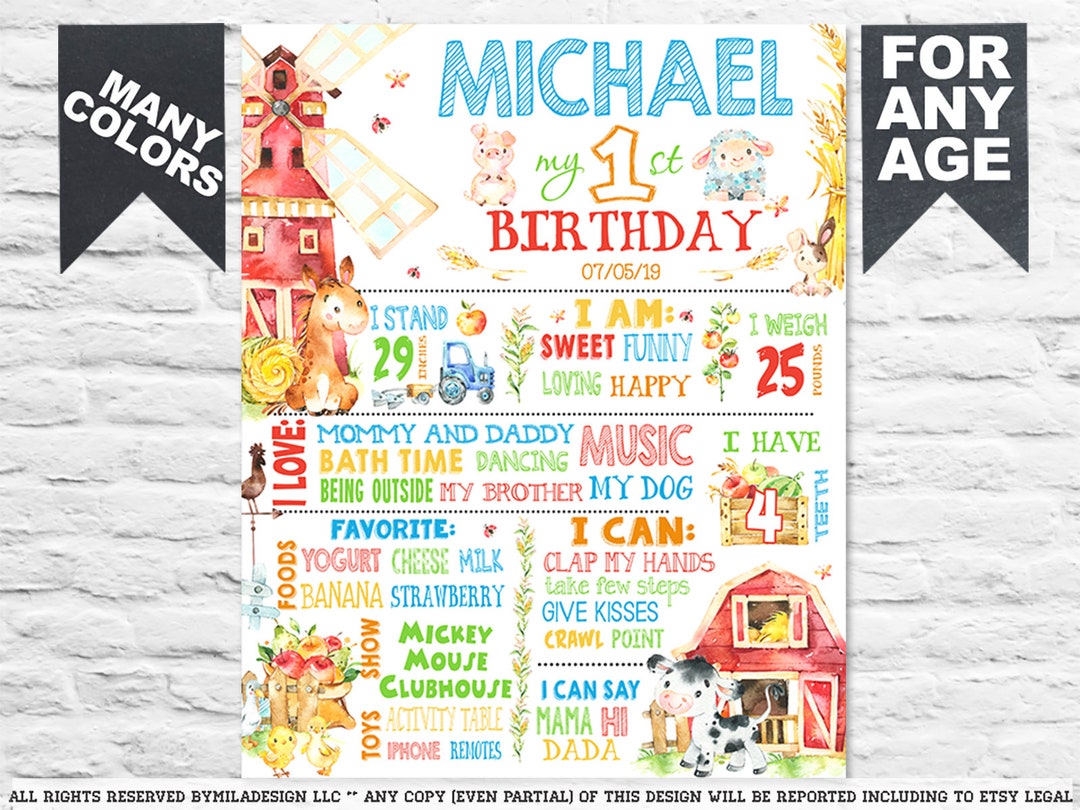 Farm Animals First Birthday Party White Chalk Board Sign - Etsy