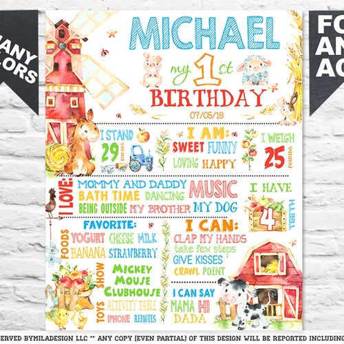 Farm Animals First Birthday Party White Chalk Board Sign - Etsy