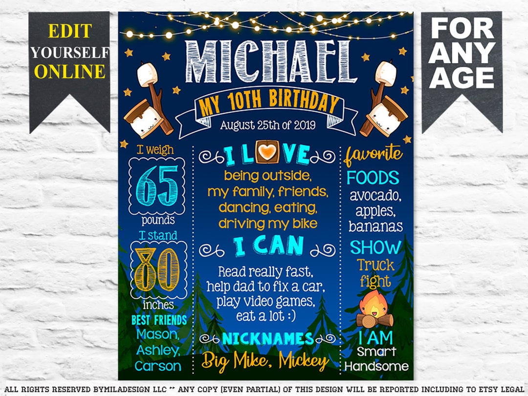 Smores Birthday Chalkboard Sign Bonfire S'mores Party Chalk Board ...