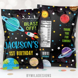 Space Birthday Party Decor - Galaxy Chip Bag Label Favors - Planets ...