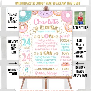 Donut Birthday Chalkboard Sign - Editable Milestone Donut Theme Party ...