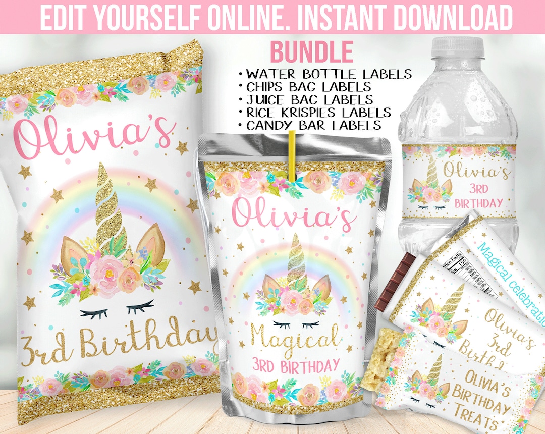 Editable Unicorn Birthday Party Decorations - Unicorn Chip Bag Template ...