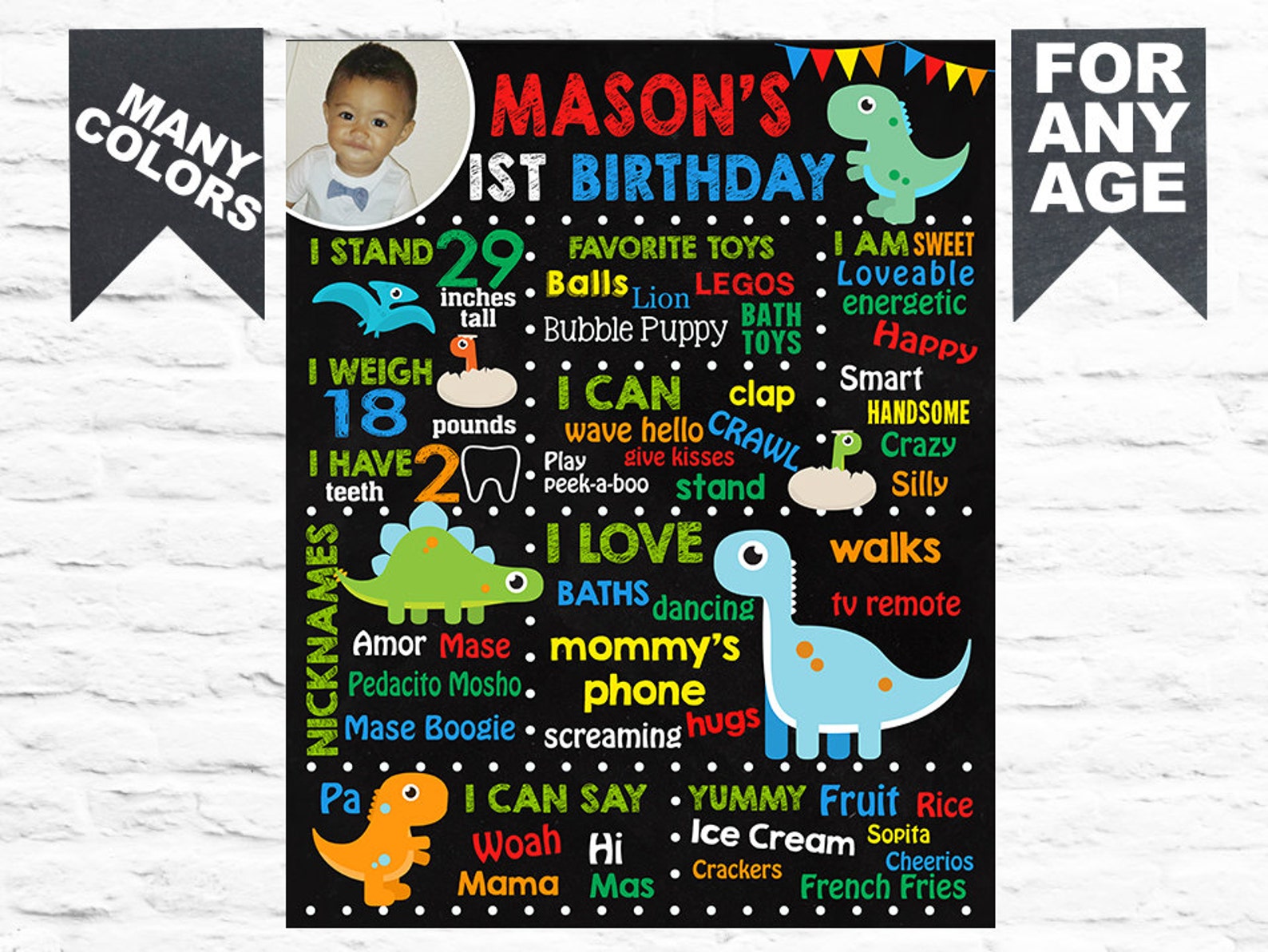 Printable Dinosaur Birthday Party Chalk Board Milestone Poster Banner ...