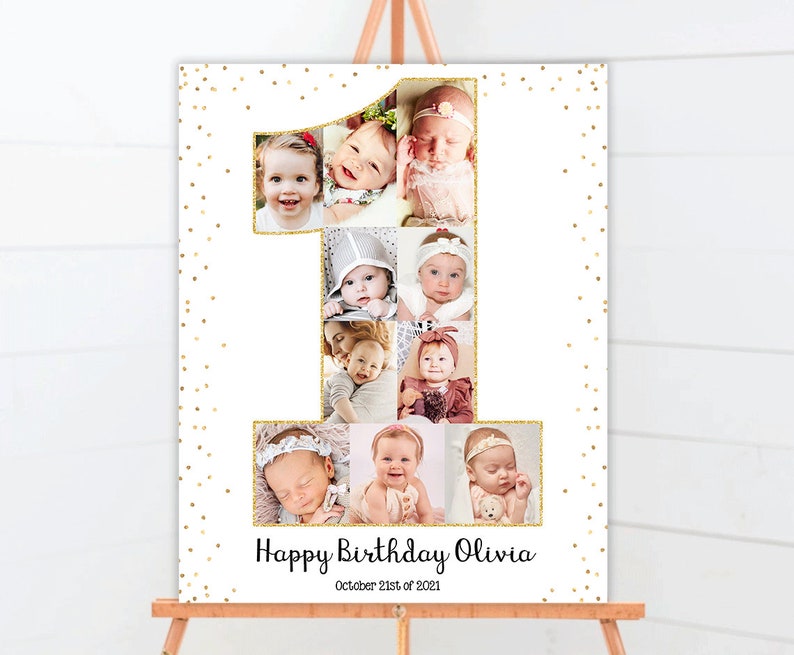 First Birthday Collage Template 1st Party Photo Sign Poster - Etsy