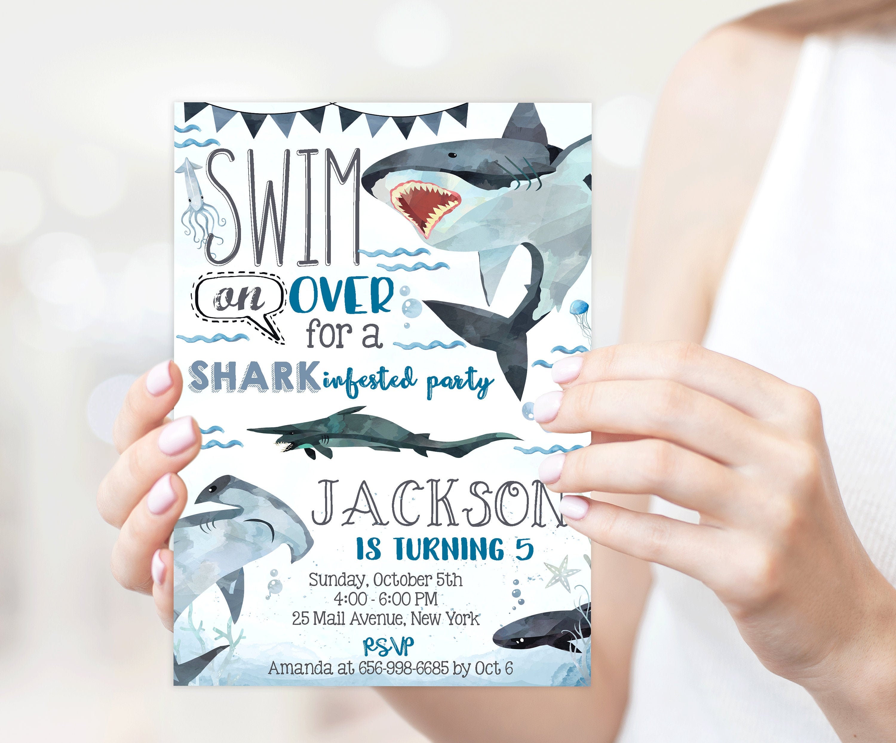 Shark Birthday Invitation Shark Party Digital Invite - Etsy