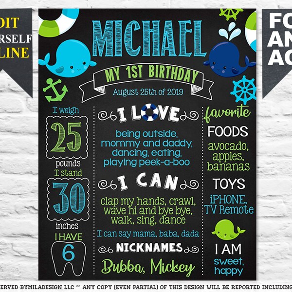 Sea Milestone Chalkboard 5th Birthday - Etsy