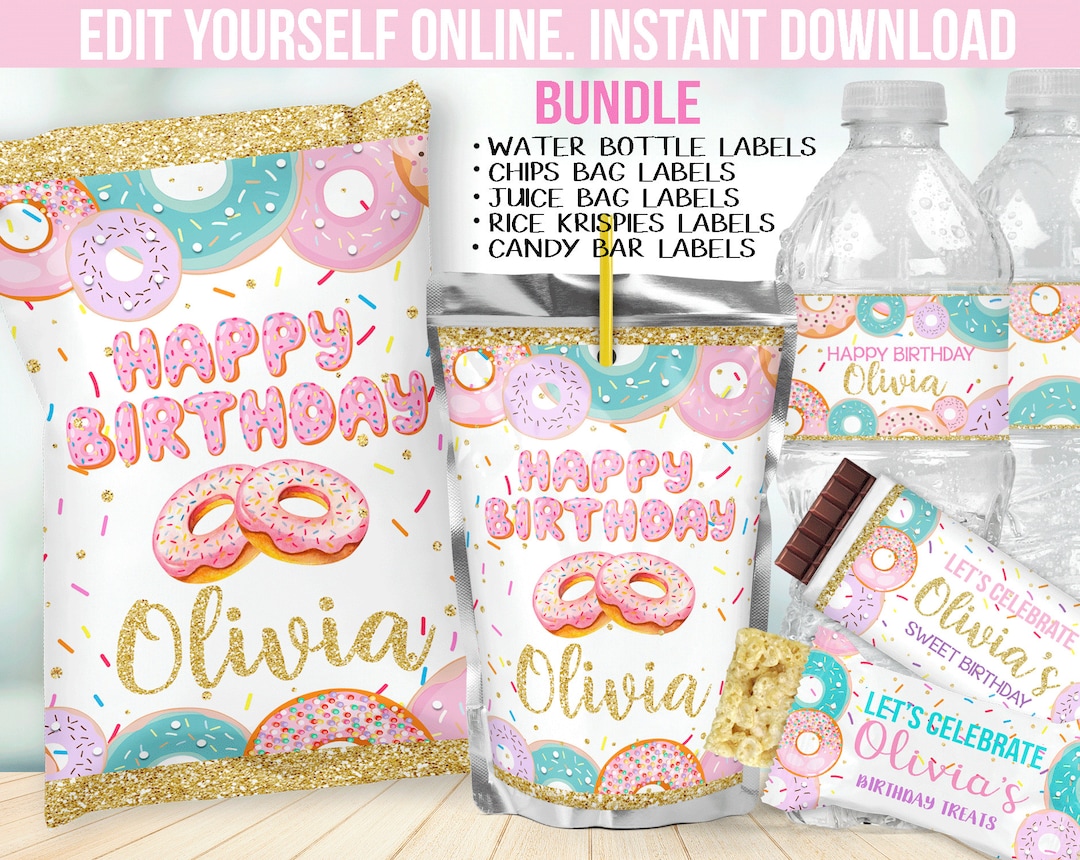 Donut Birthday Party Decor - Doughnut 1st Chip Bag Label Favors - Candy ...