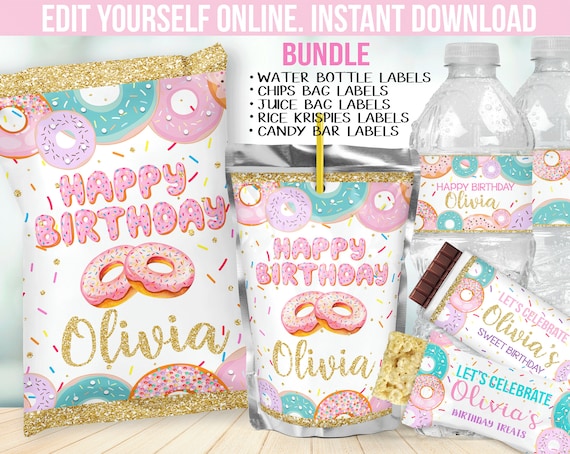 Donut Birthday Party Decor Doughnut 1st Chip Bag Label - Etsy