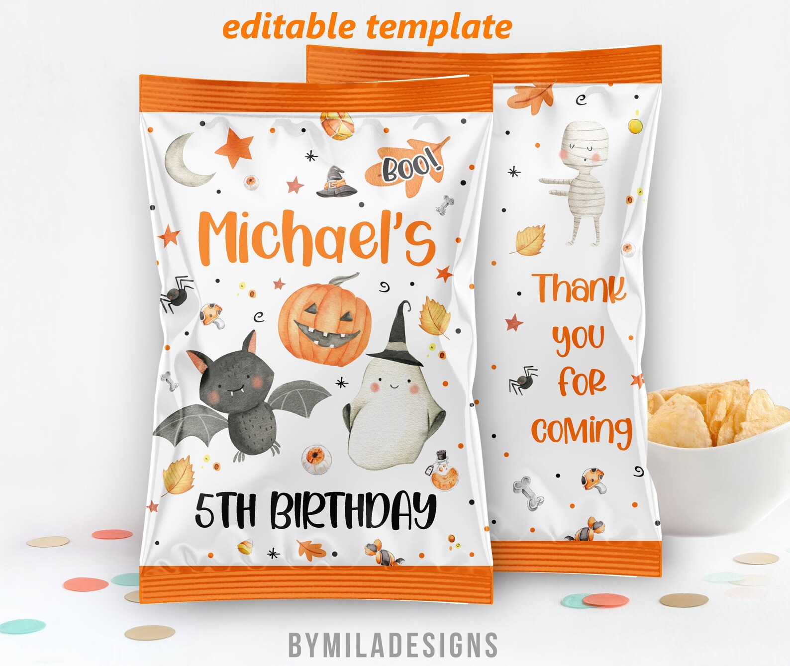 Editable Halloween Birthday Party Chip Bag Template - Printable Chips ...