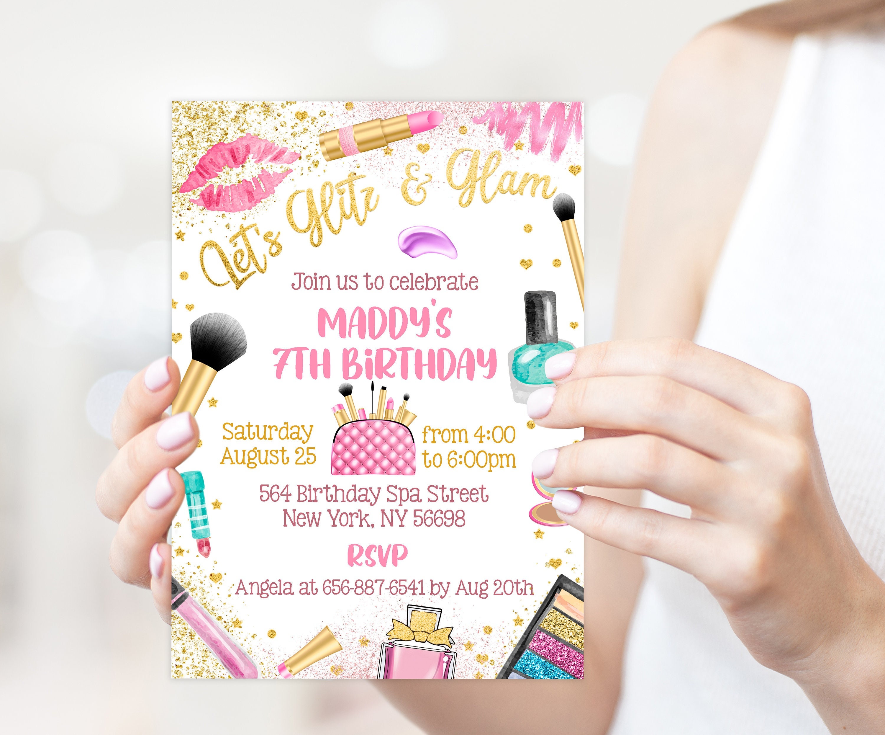 Editable Spa Birthday Party Invitation - Makeup Girl Invite - Beauty ...