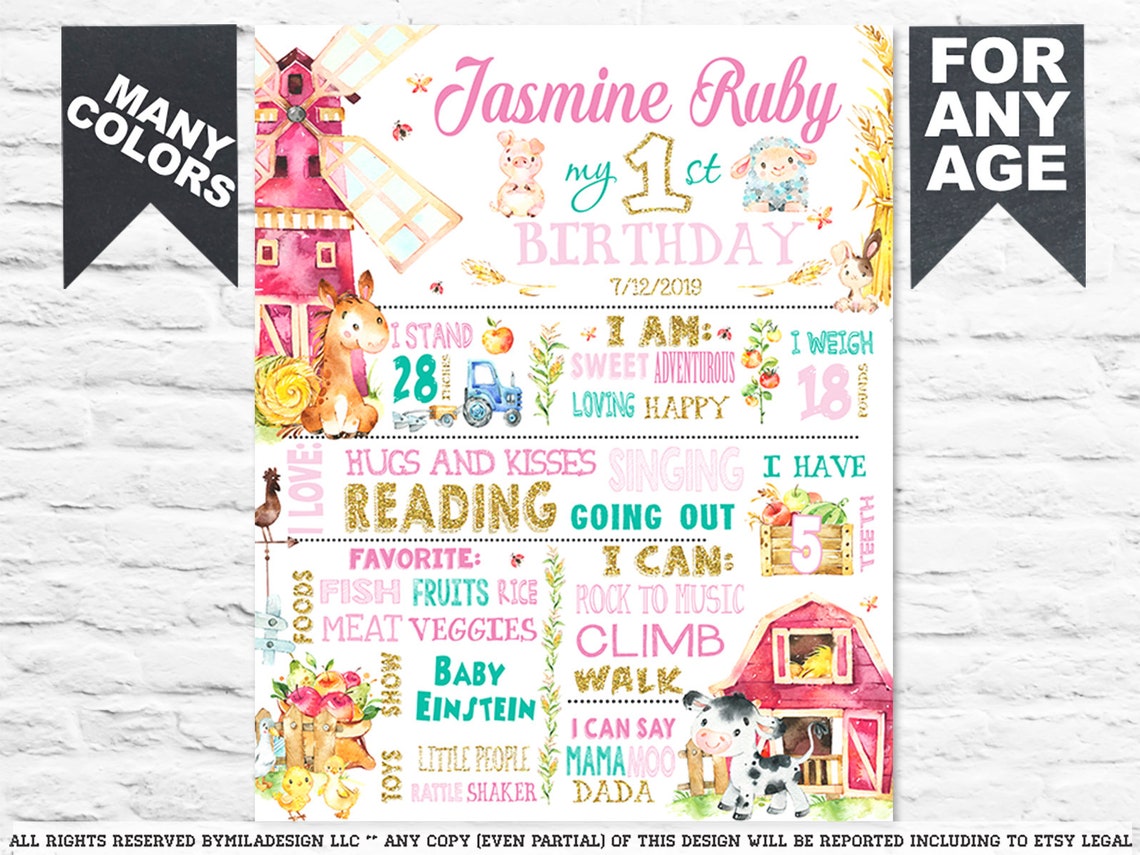 Farm Animals First Birthday Party White Chalk Board Sign | Etsy