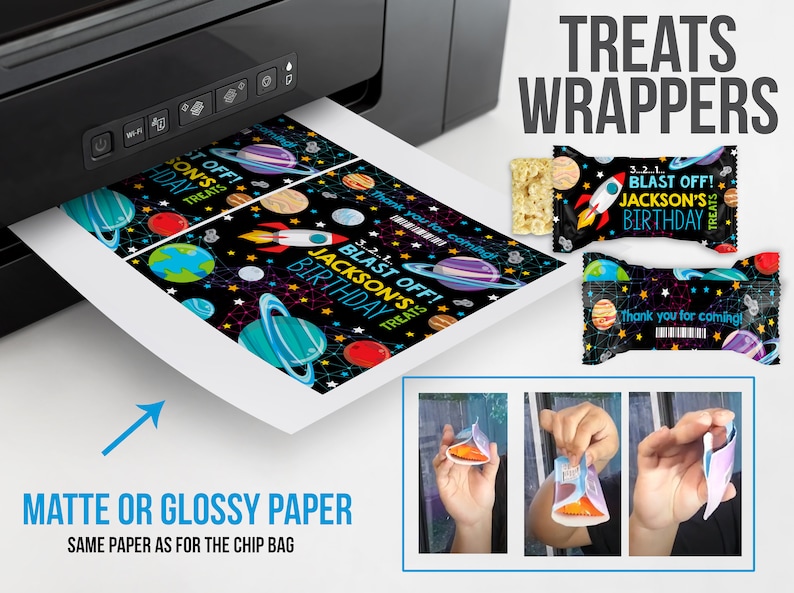 Space Birthday Party Decor - Galaxy Chip Bag Label Favors - Planets ...