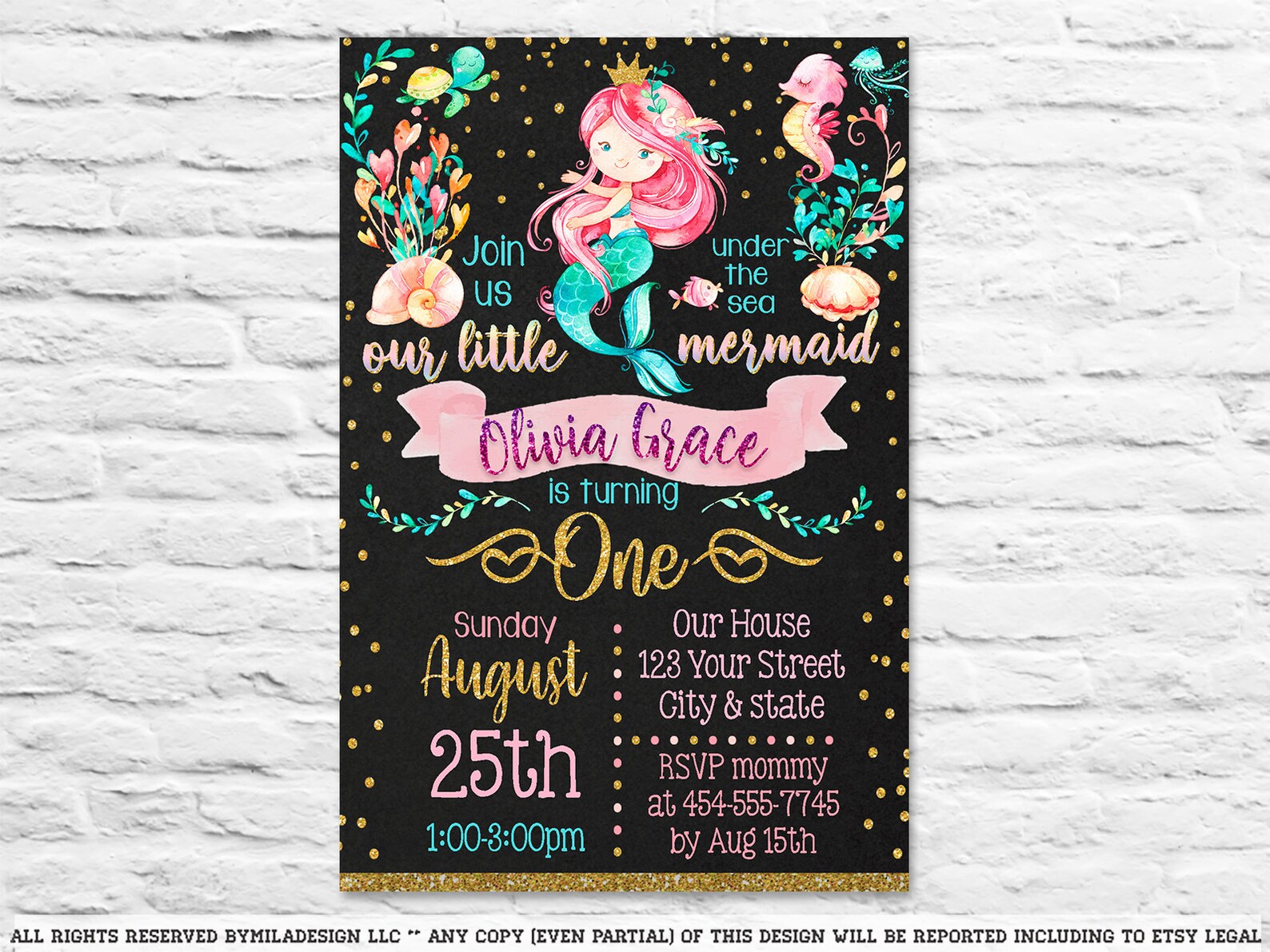 Printable Mermaid First Birthday Party Invitation - Under the Sea ...