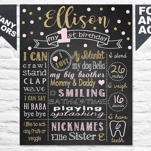Printable Confetti 10th Birthday Chalkboard Sign Gold Pink - Etsy