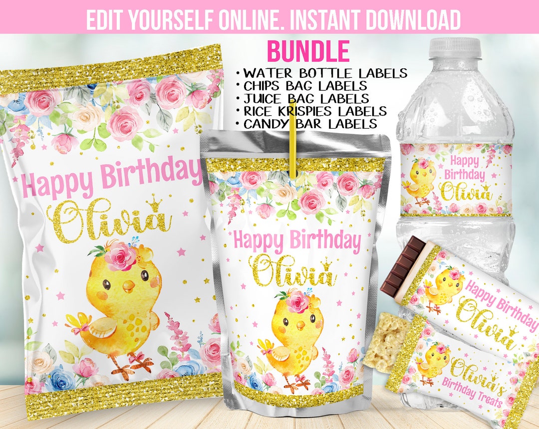 Editable Little Chick Birthday Party Favors - Chicken Theme 1st ...