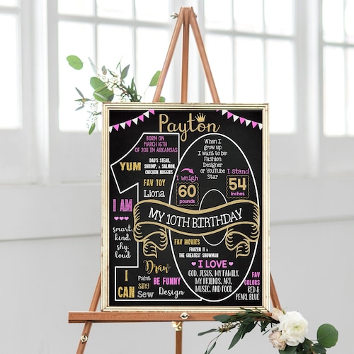 Printable 10th Birthday Chalkboard Sign for a Girl With Photo - Etsy