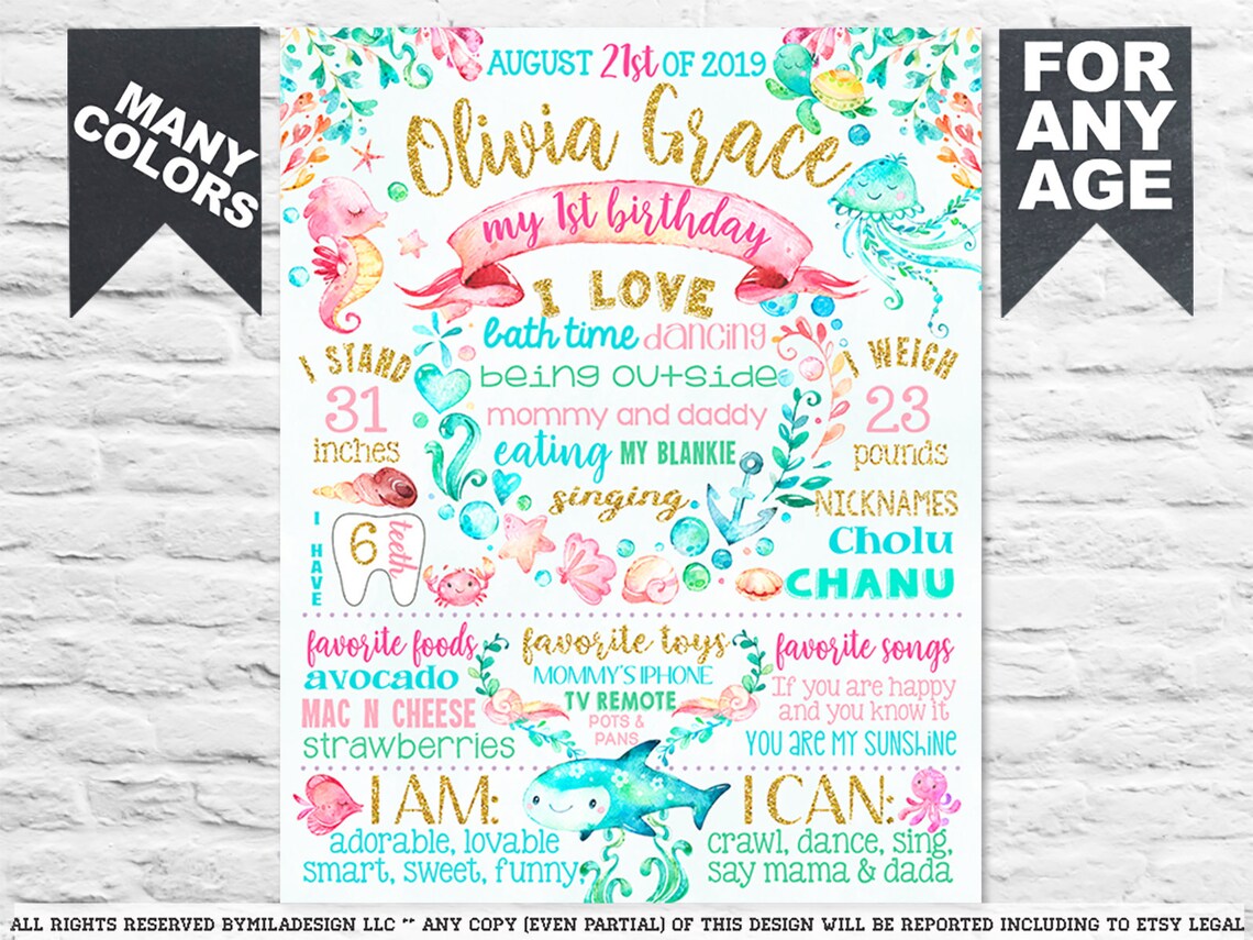 Under the Sea First Birthday Poster Party White Chalkboard - Etsy