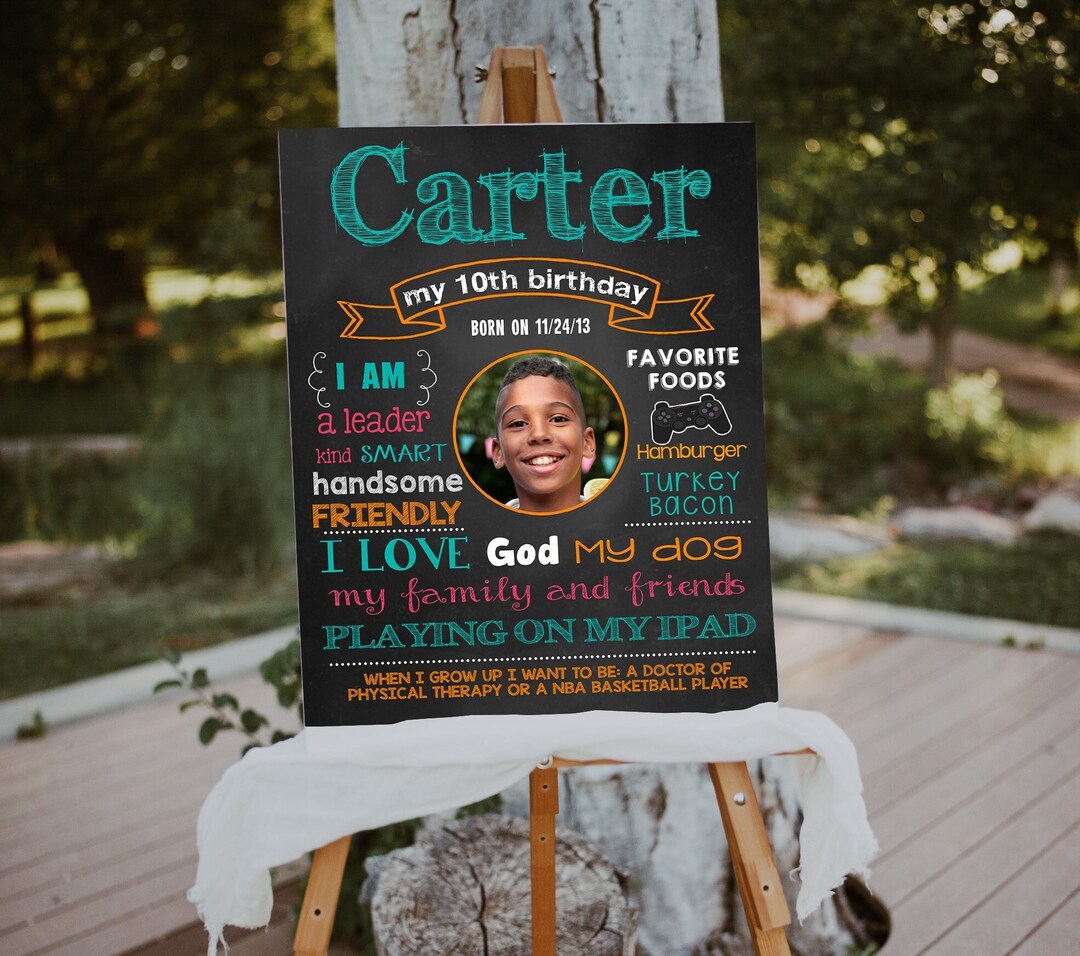 Printable 10th Birthday Party Milestone Sign for a Boy With Photo - FOR ...