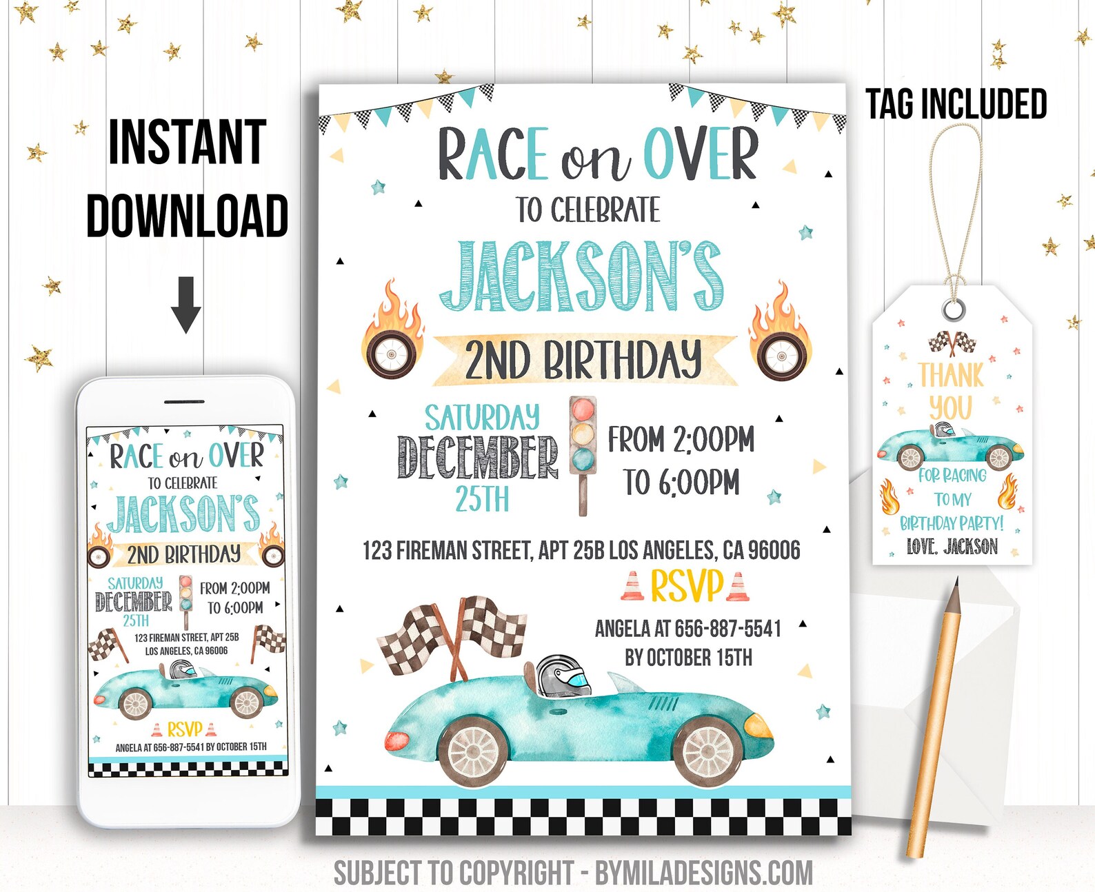 Race Car Birthday Party Invitation Two Fast Themed Invite - Etsy