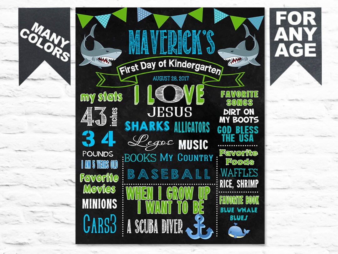 Printable First Day of Kindergarten Chalkboard Sign Poster Banner ...
