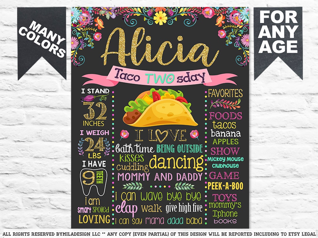 Taco Twosday Fiesta Mexican Birthday Chalkboard Sign - 2nd Party Chalk ...