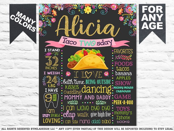Taco Twosday Fiesta Mexican Birthday Chalkboard Sign 2nd | Etsy