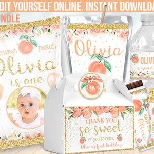 Peach First Birthday Chalkboard Sign - Sweet as a Peach 1st Party Chalk ...