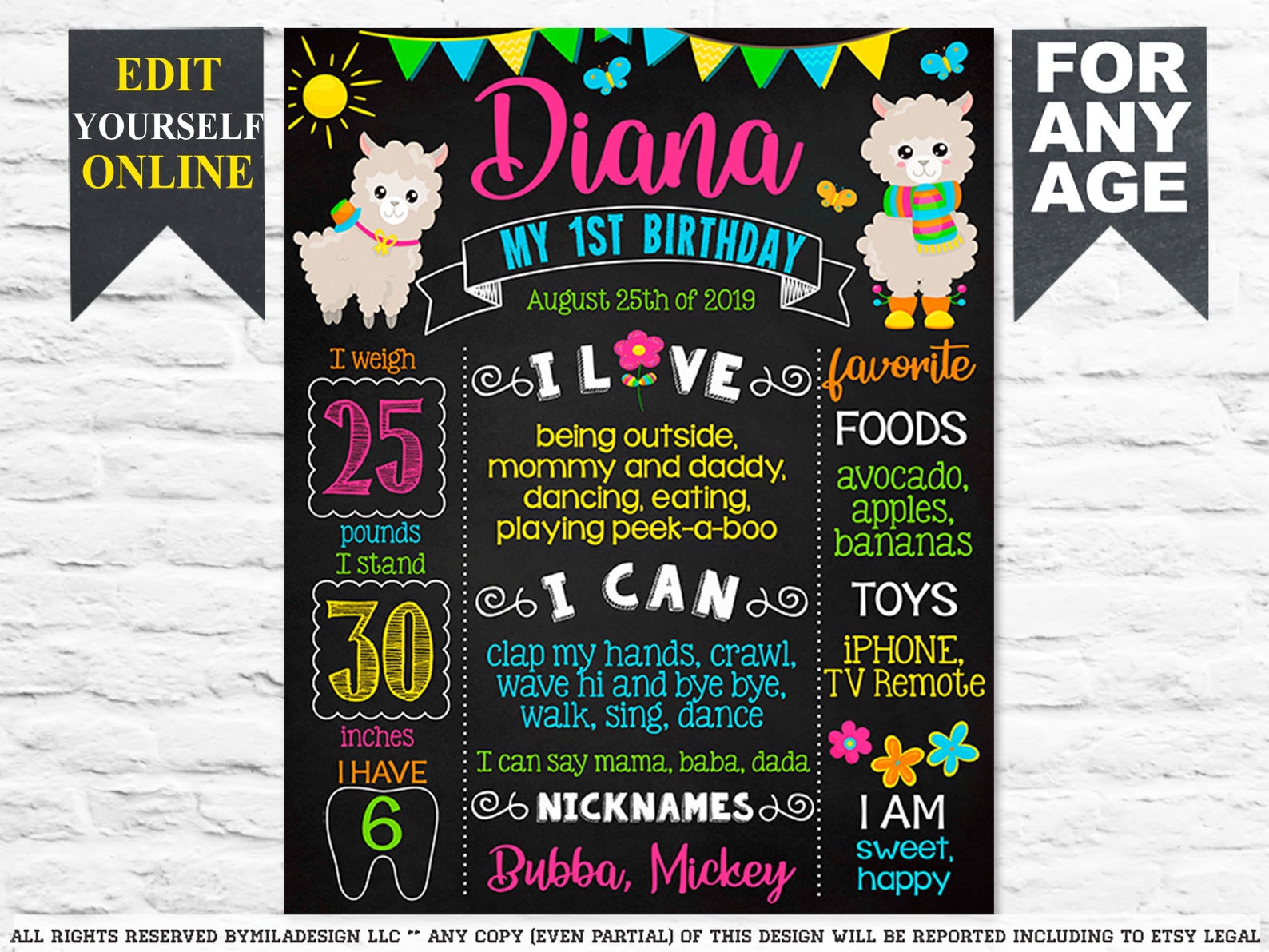 Llama First Birthday Chalkboard Sign Lama Fiesta Mexican 1st - Etsy