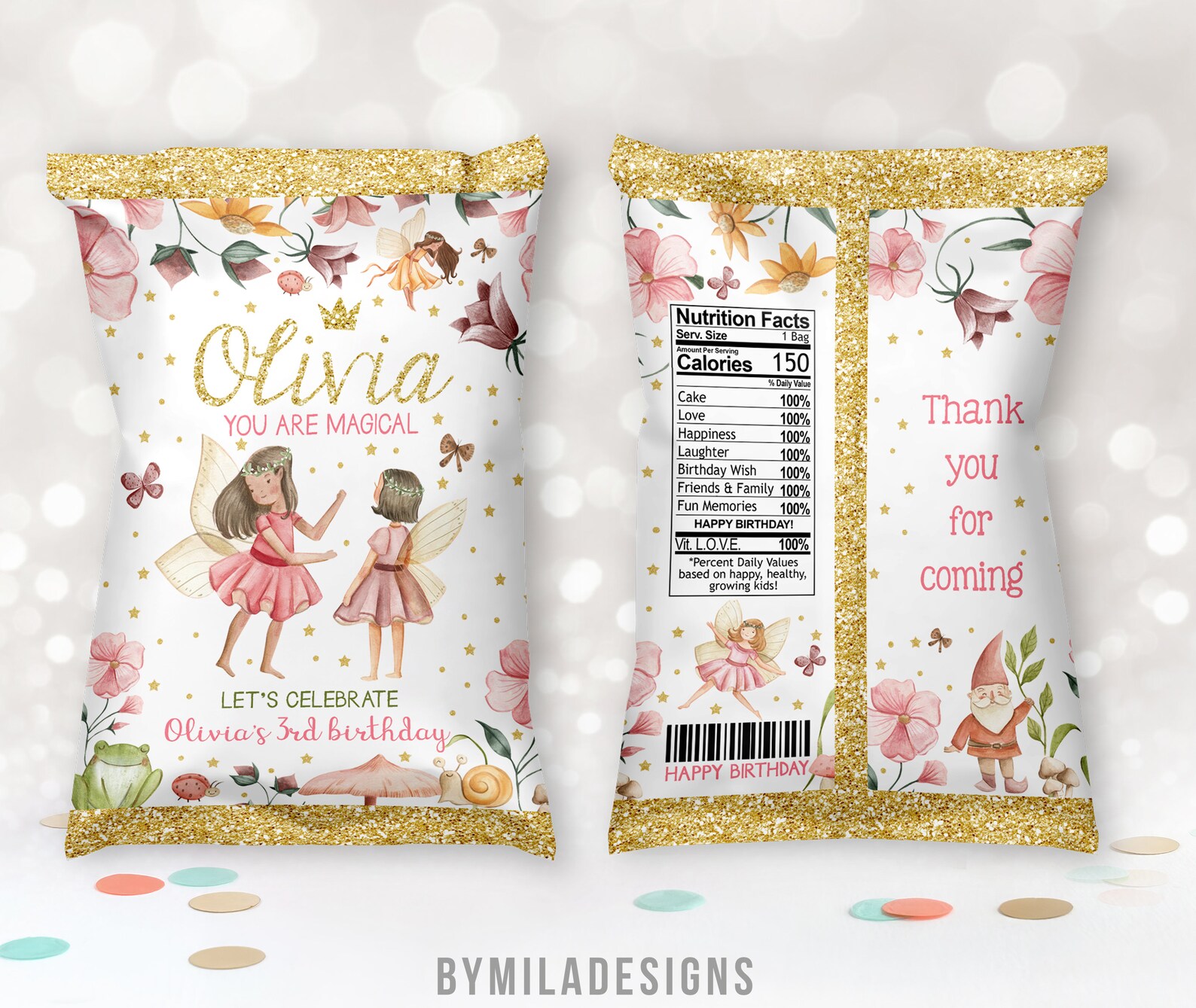 Fairy Birthday Party Decor - First Birthday Chip Bag Label Favors ...