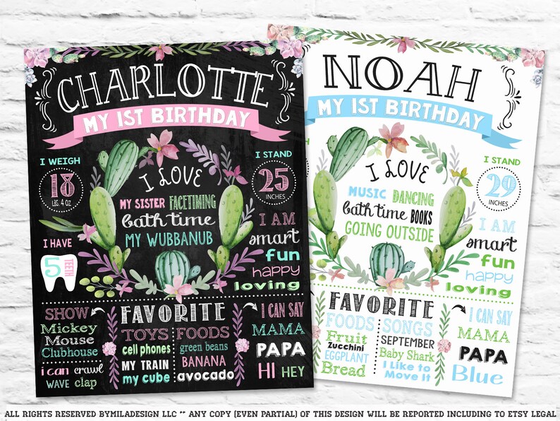 Cactus birthday chalkboard sign Poster Banner Milestone | Etsy