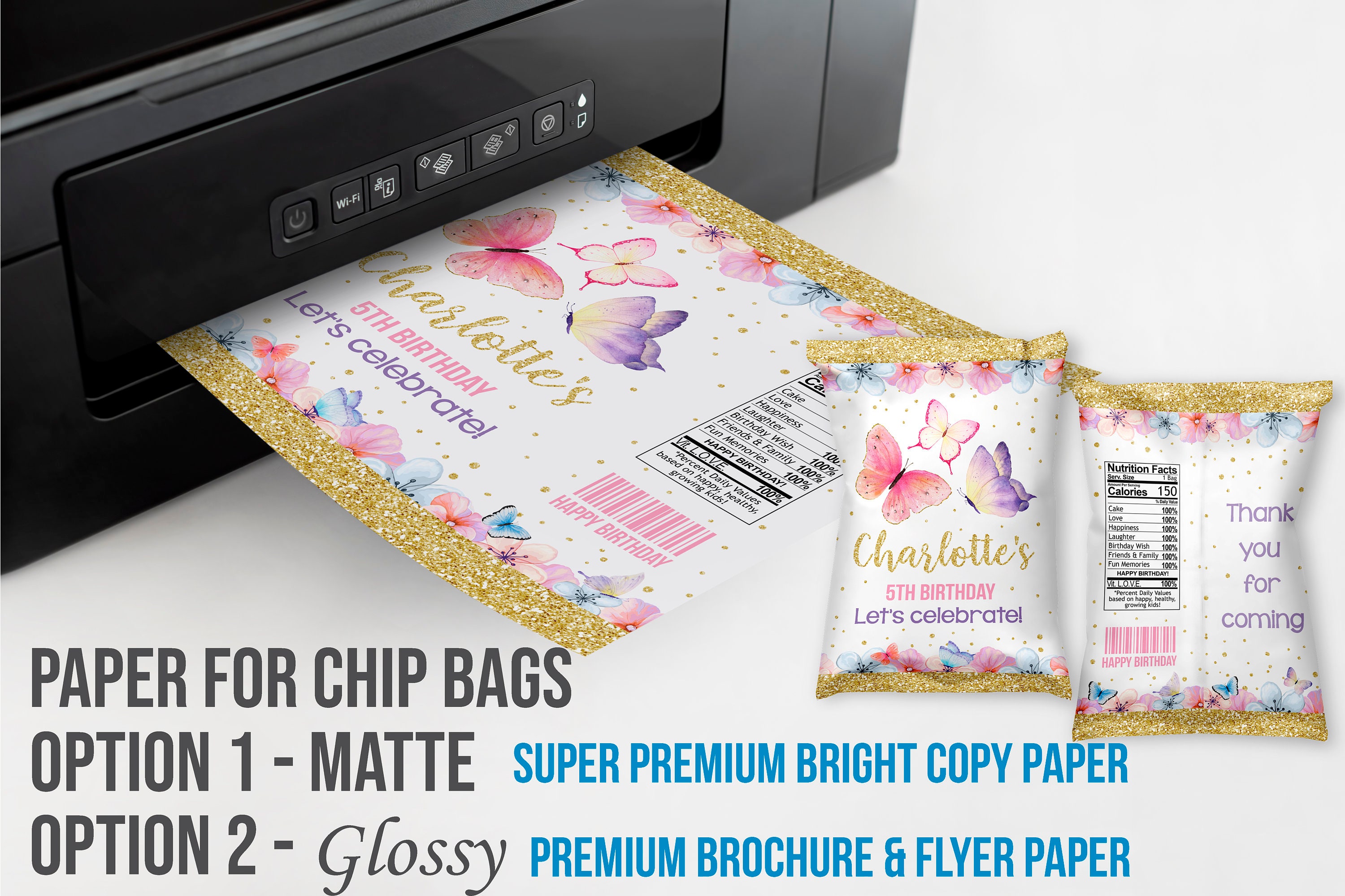 Butterfly Birthday Party Decor - First Birthday Chip Bag Label Favors ...