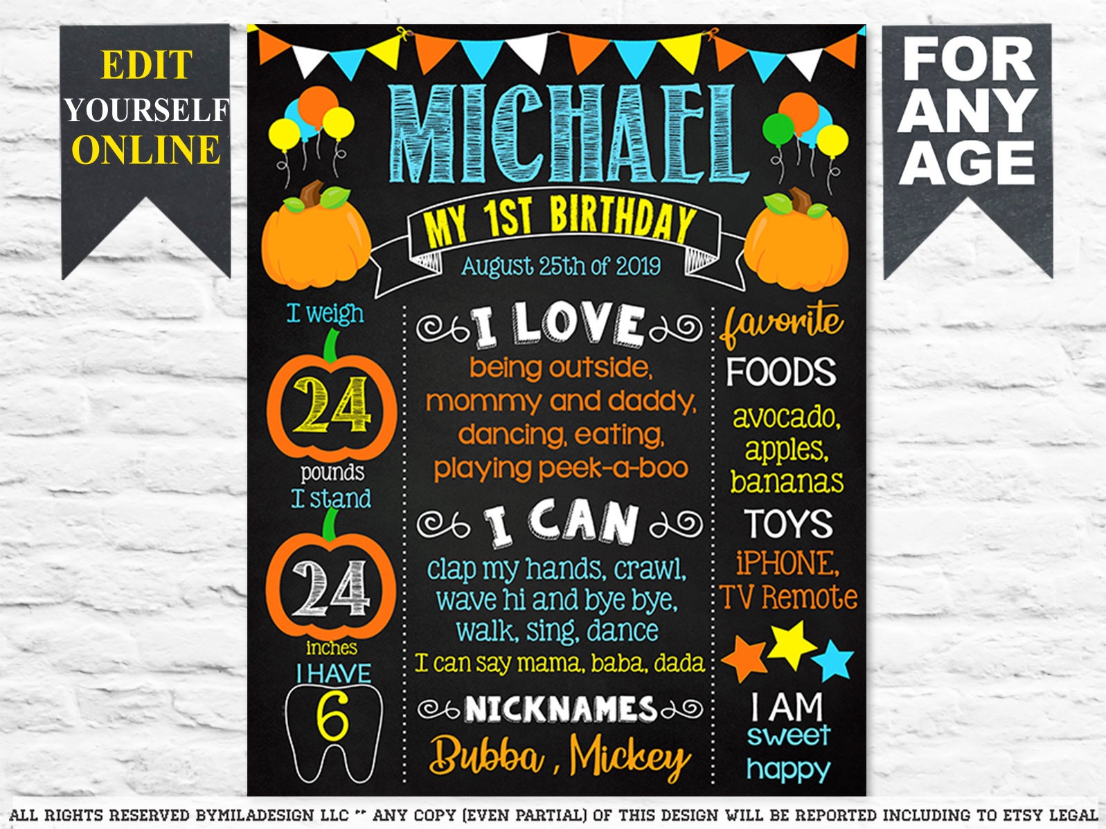 1st Birthday Chalkboard Poster Template