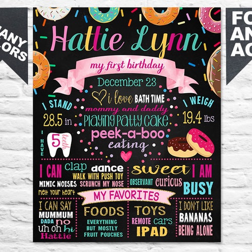 Donut First Birthday Chalkboard Sign Donut First 1st B-day - Etsy