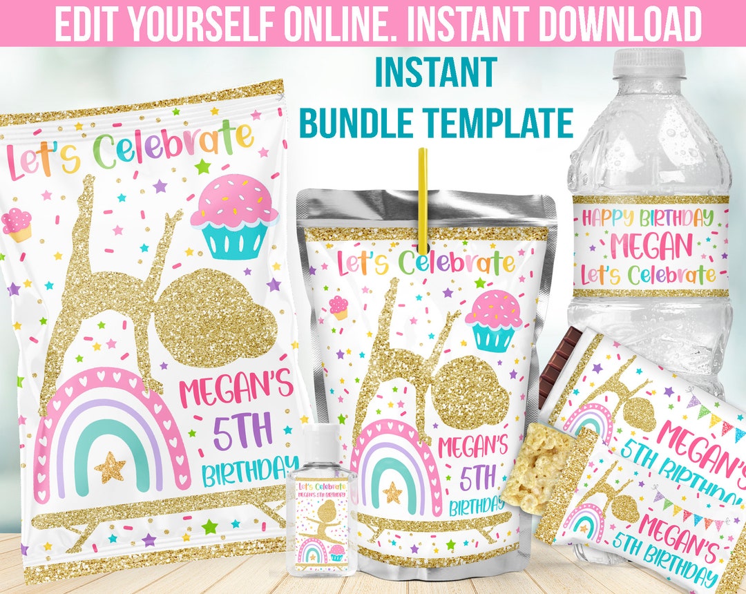 Cartwheel and Cupcakes Birthday Parth Decorations and Favors Chip Bag ...
