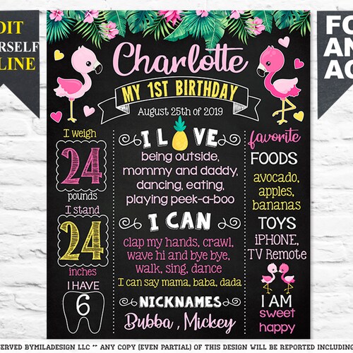 Flamingo Sign. First Birthday Poster. Milestone Poster. - Etsy