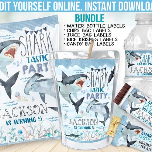 EDITABLE Shark Candy Bar Wrapper Shark Birthday Party Favor - Etsy