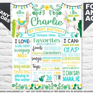 Llama First Birthday Board Sign Poster - Fiesta Mexican Cute First ...