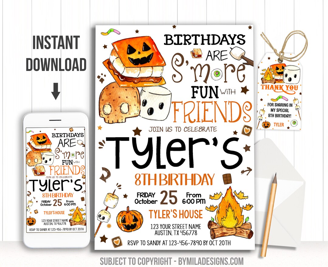 Editable Halloween Smore Birthday Invitation - S'mores Party E Invite ...