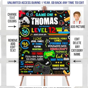 Gamer Birthday Party Milestone Sign - Gaming Chalkboard Poster Board ...