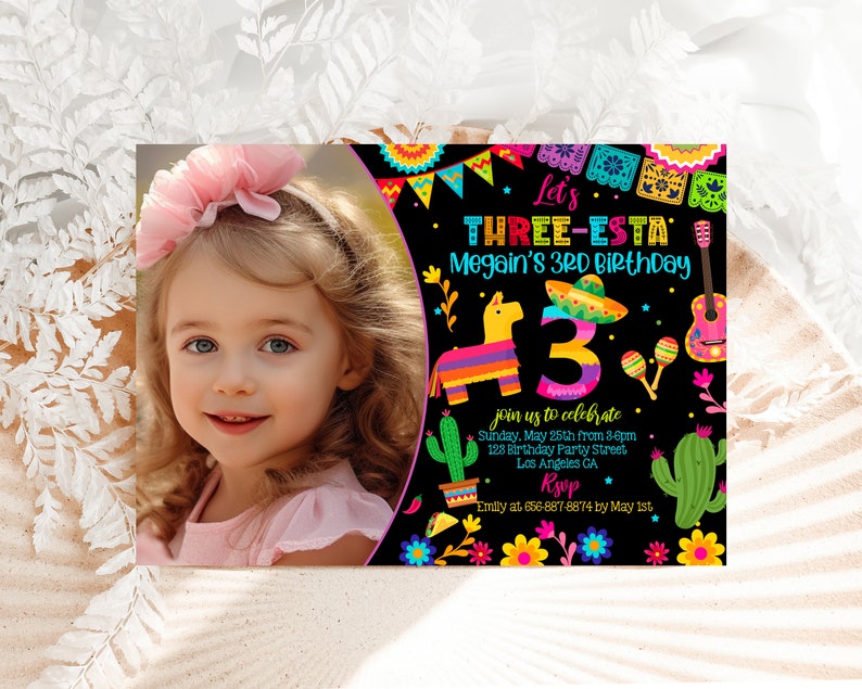 Three-esta Birthday Party Invitation - Fiesta 3rd Bday Invites for a ...