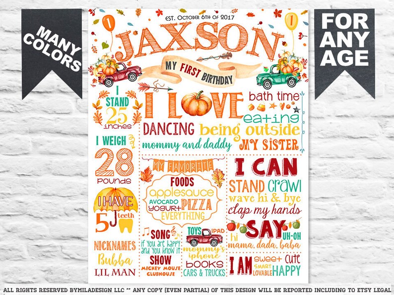 Fall Birthday White Chalkboard Sign Autumn Pumpkin Truck Car - Etsy