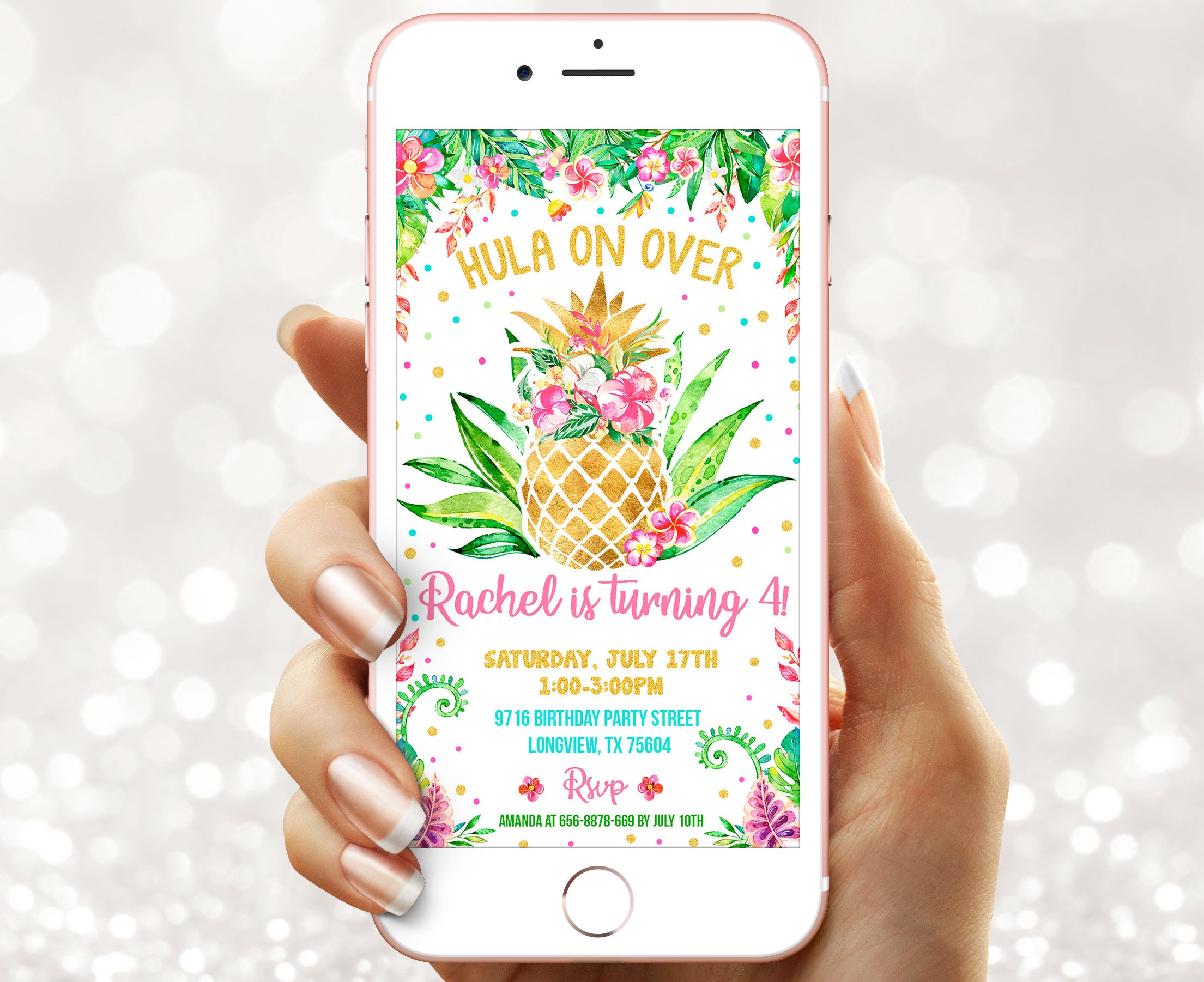 Digital Pineapple Birthday Party Invitation - Electronic E Invite ...