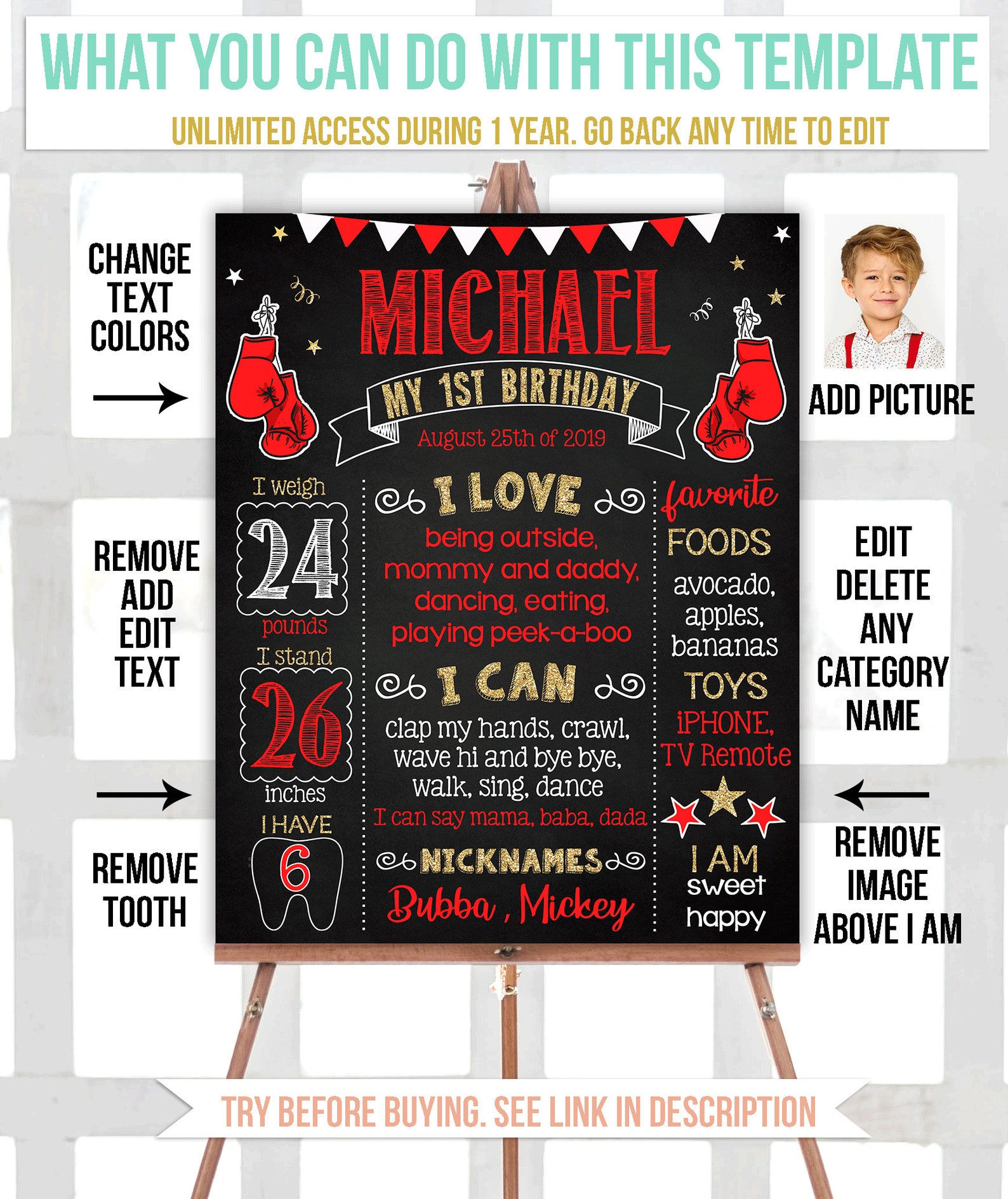 Boxing Birthday Milestone - Boxer Themed Party Poster - Editable ...