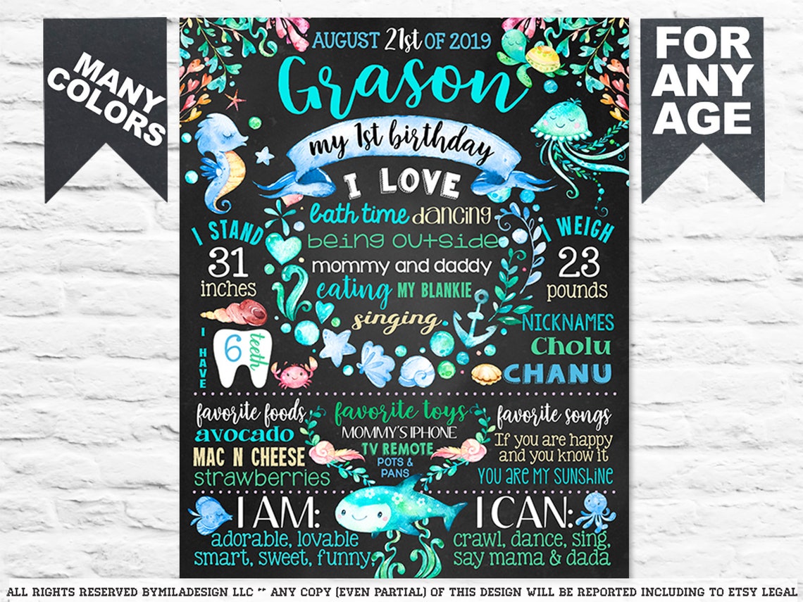 Under the Sea First Birthday Poster Party Supplies | Etsy