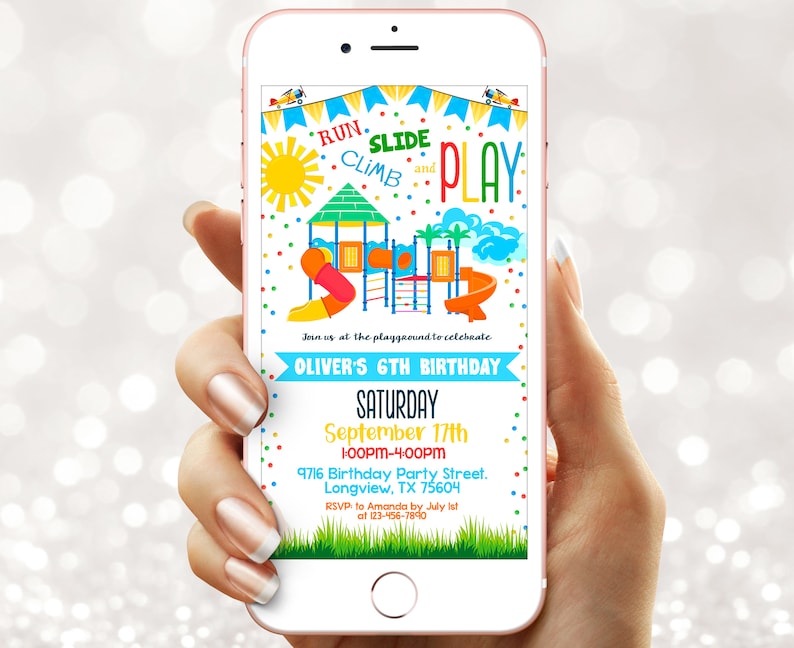 Playground Birthday Party Invitation - Outdoor Party Invite at Summer ...