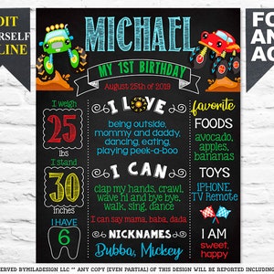 Monster Truck First Birthday Chalkboard Sign 1st Party Chalk - Etsy