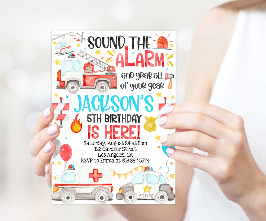 First Responders Birthday Party Invitation Calling All Units, Emergency ...