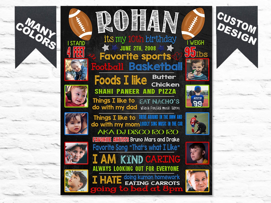 Printable Football 10th Birthday Chalkboard Sign Collage Chalkboard ...